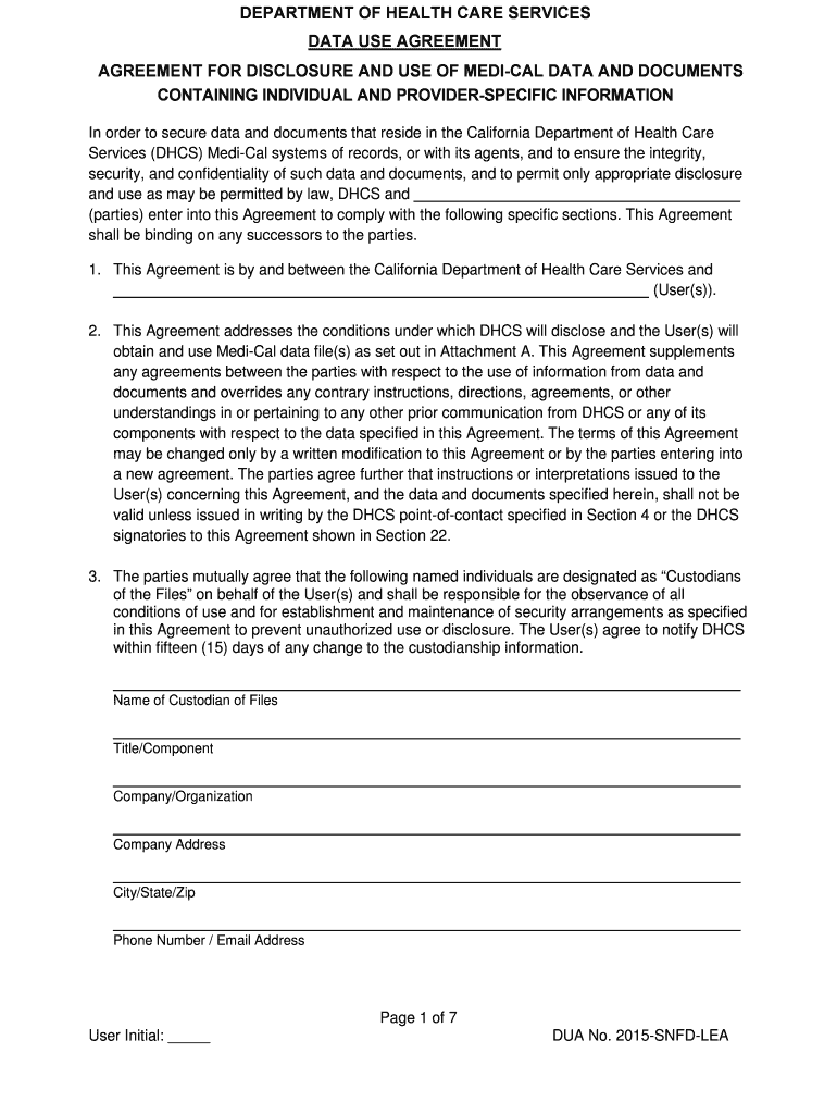 Fillable Online dhcs ca DHCS Data Use Agreement DHCS Data Use Agreement ...