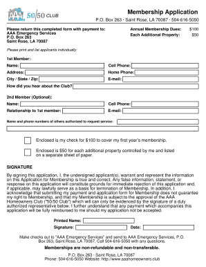 Fillable Online aaahomeowners AAA 5050 Club Application AAA 5050 Club ...