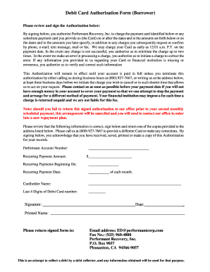 Fillable Online Debit Card Authorization Form Borrower Fax Email Print ...