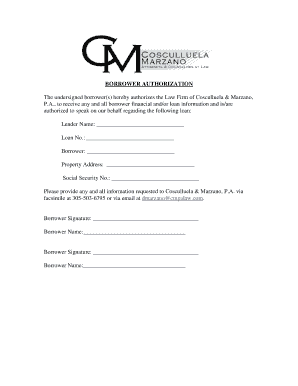 Fillable Online BORROWER AUTHORIZATION - cmpalawcom Fax Email Print ...