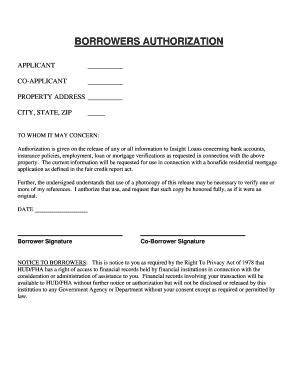 Fillable Online BORROWERS AUTHORIZATION Fax Email Print - pdfFiller