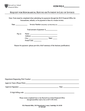 Fillable Online Request for Honorarium Refund or bPaymentb in Lieu of ...