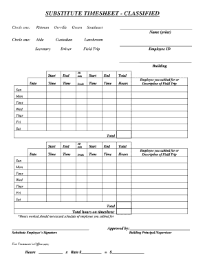 Fillable Online rittman k12 oh SUBSTITUTE TIMESHEET - CLASSIFIED ...