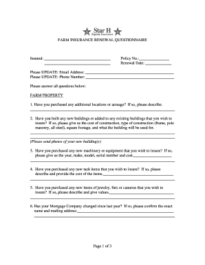 Fillable Online FARM INSURANCE RENEWAL QUESTIONAIRE Fax Email Print ...