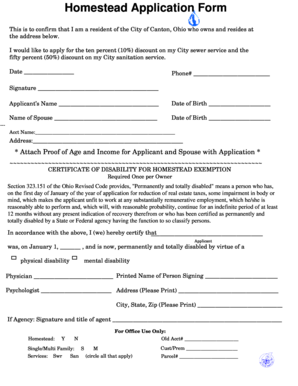 Fillable Online Homestead Application Form - Canton Utilities Fax Email ...