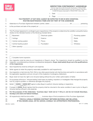Fillable Online INSPECTION CONTINGENCY ADDENDUM - Twin Cities Homes For ...