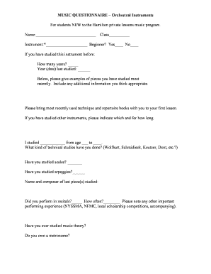 Fillable Online academics hamilton MUSIC QUESTIONNAIRE Orchestral ...
