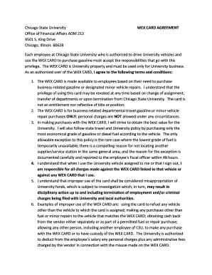 Fillable Online csu Chicago State University WEX CARD AGREEMENT - csu ...