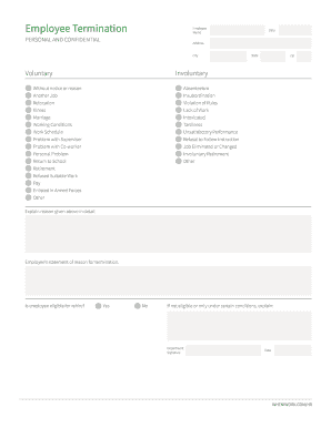 Fillable Online Employee Termination Employee Date Name PERSONAL AND ...
