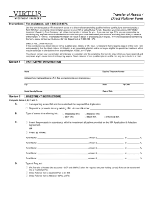 Fillable Online Transfer of Assets Direct Rollover Form Fax Email Print ...
