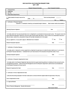 Fillable Online houstoncounty SICKVACATION LEAVE DONATION REQUEST FORM ...