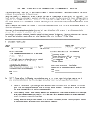 Fillable Online brown DECLARATION OF STANDARD CONCENTRATION PROGRAM Fax Email Print - pdfFiller