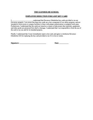 Fillable Online BEmployeeb Deduction bAgreementb-Lost Key Fax Email ...