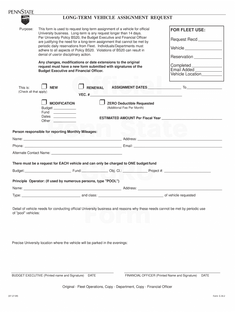 Fillable Online Long-Term Vehicle Assignment Request Long-Term Vehicle ...