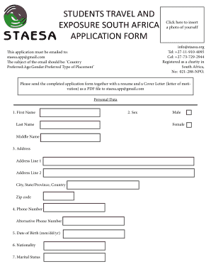 Fillable Online staesa STUDENTS TRAVEL AND EXPOSURE SOUTH AFRICA ...