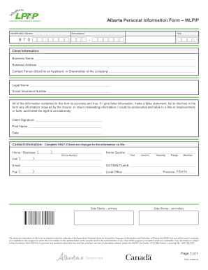 Fillable Online wlpip Alberta Personal Information Form WLPIP Fax Email ...
