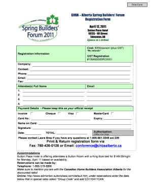 Fillable Online CHBA Alberta Spring Builders Forum Registration Form ...
