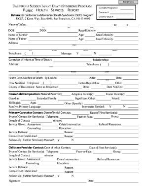 Fillable Online CALIFORNIA SUDDEN INFANT DEATH SYNDROME PROGRAM PUBLIC ...