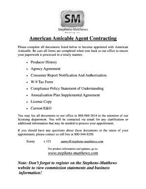 Fillable Online American Amicable Agent Contracting - Stephens-Matthews ...