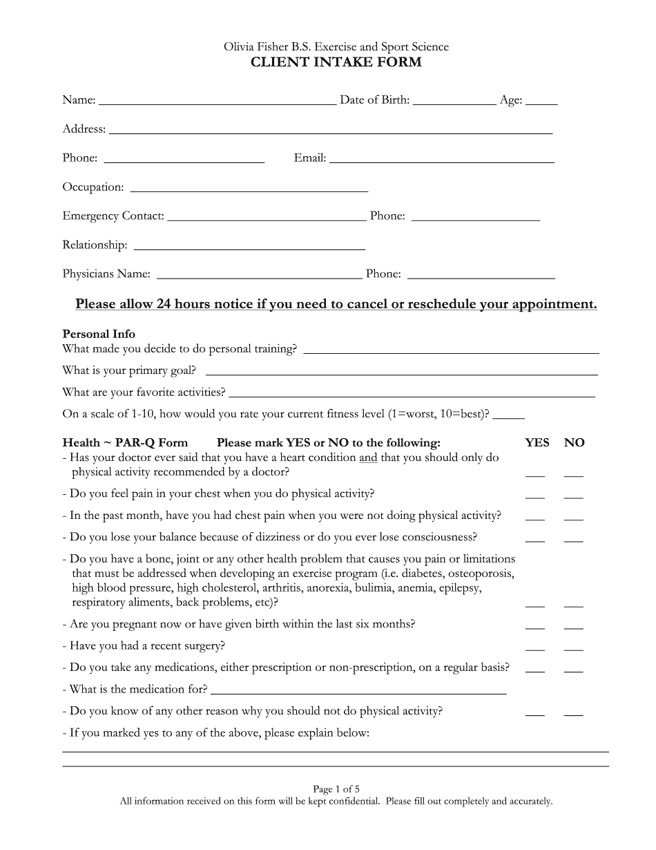 Printable Client Intake Form