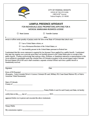 Fillable Online LAWFUL PRESENCE AFFIDAVIT - fedheightsorg Fax Email Print - pdfFiller