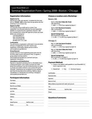 Fillable Online Seminar Registration Form Spring 2008 Boston Chicago ...