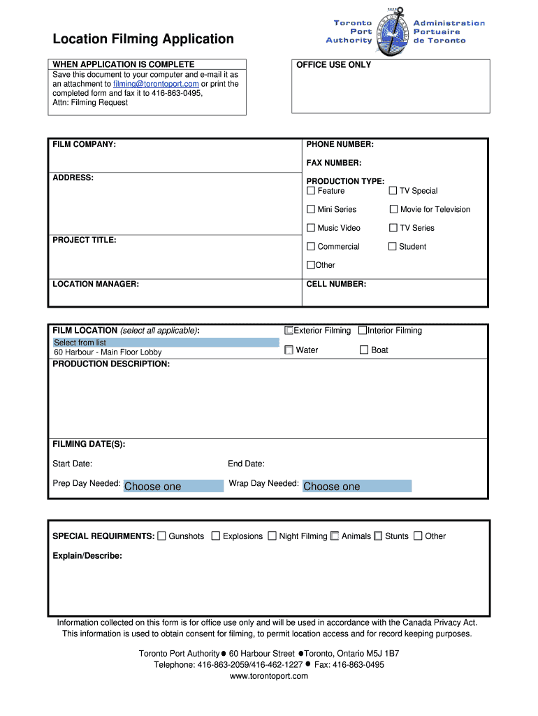 Fillable Online Filming Application edt Fax Email Print - pdfFiller