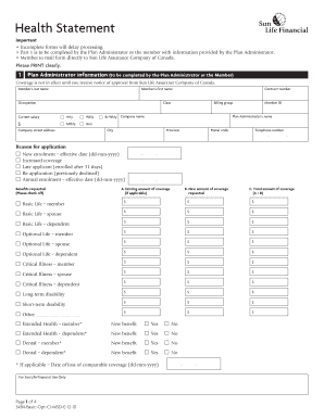 Fillable Online Health Statement - MPA Avantages Sociaux Fax Email ...