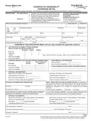 Fillable Online EVIDENCE OF INSURABILITY COVERAGE DETAIL This application consists of two parts ...