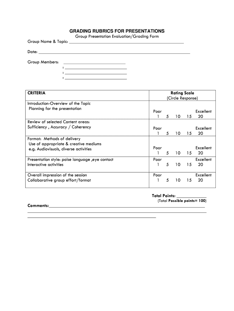 Fillable Online csun GRADING RUBRICS FOR PRESENTATIONS Group Presentation - csun Fax Email Print ...