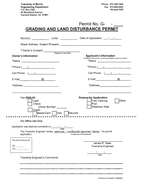 Fillable Online Grading and Land Disturbance Permit Form - Morris ...