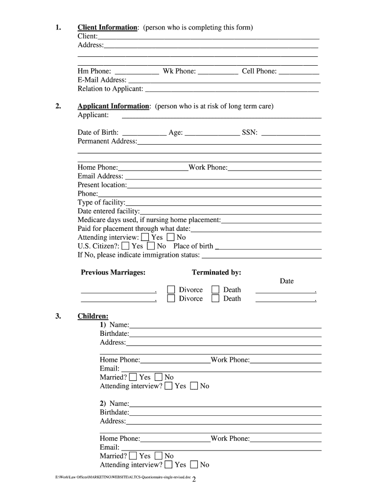 Fillable Online Information For Planning For Arizona Long Term Care And ...