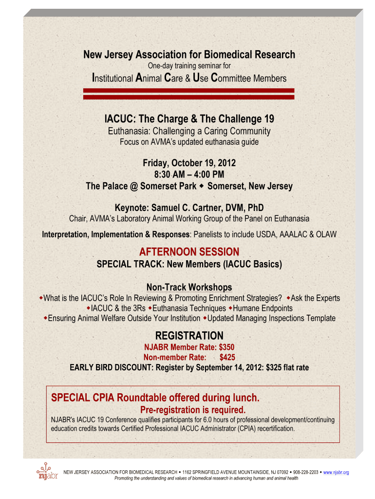 Fillable Online IACUC 19 Registration Packetdoc Fax Email Print - pdfFiller