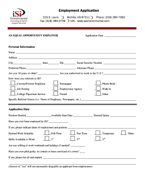 Fillable Online Employment Application - iSi Environmental Fax Email ...