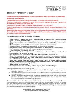 Fillable Online OCCUPANCY AGREEMENT 2016/2017 Fax Email Print - pdfFiller