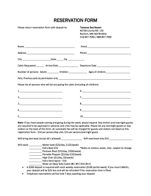 Fillable Online RESERVATION FORM - Tamarac Bay Resort Fax Email Print ...