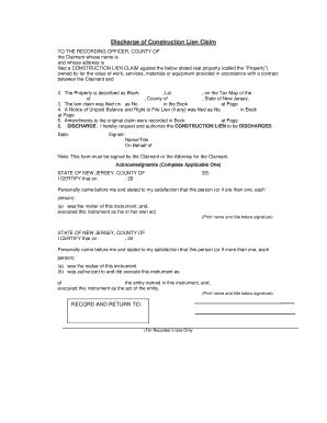 Fillable Online Discharge of Construction Lien Claim - Fax Email Print ...