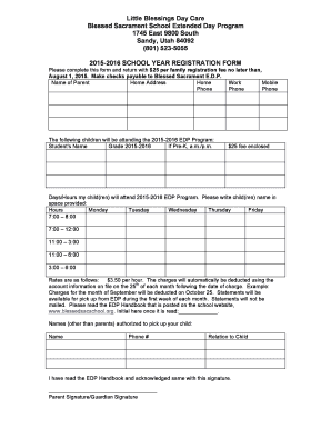 Fillable Online EDP Registration Form - Blessed Sacrament School Fax ...