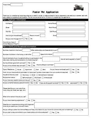 Fillable Online animalrescuetracy Foster Pet Application - Home Animal ...