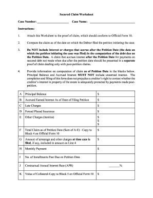 Fillable Online ganb uscourts Secured Claim Worksheet Case Number Case ...