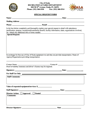 Fillable Online ocalafl BSpecial Requestb Form - City of Ocala Fax ...