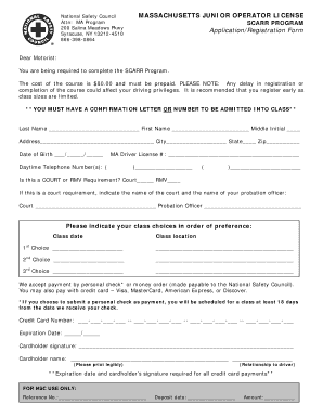 Fillable Online MASSACHUSETTS JUNIOR OPERATOR LICENSE National Safety ...