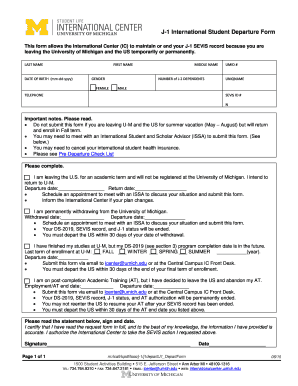 Fillable Online internationalcenter umich J-1 International Student ...