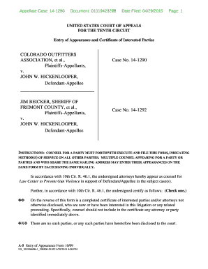 Fillable Online Notice of Appearance Colorado OutfittersDOC Fax Email ...