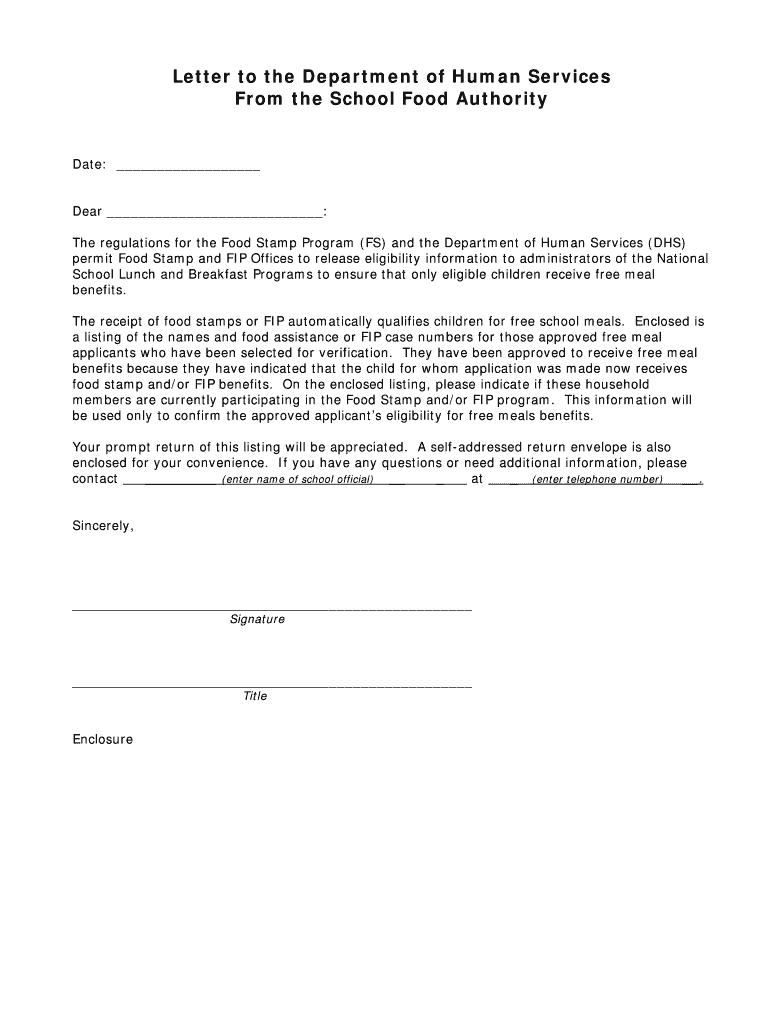 Fillable Online Letter to the Department of Human Services From the ...