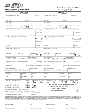 Fillable Online azcentralcu Mortgage Pre-Qualification 0410 - Arizona ...