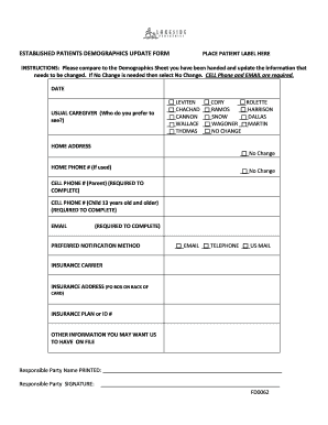 Fillable Online ESTABLISHED bPATIENTSb DEMOGRAPHICS UPDATE bFORMb Fax ...