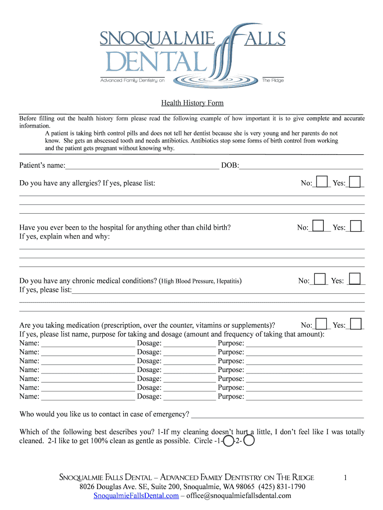 Fillable Online Health History bForm Patient39sb name DOB Do you have Fax Email Print - pdfFiller
