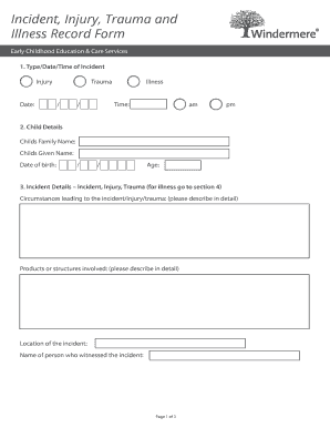 Fillable Online windermere org BIncidentb bInjuryb Trauma and Illness ...