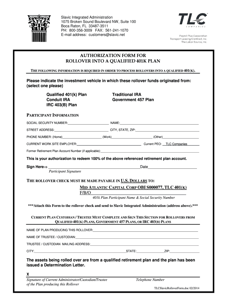 Fillable Online AUTHORIZATION FORM FOR - TLC Companies Fax Email Print ...